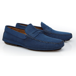 Stemar Lipari Perforated Nubuck Driving Loafers Blue | MensDesignerShoe.com