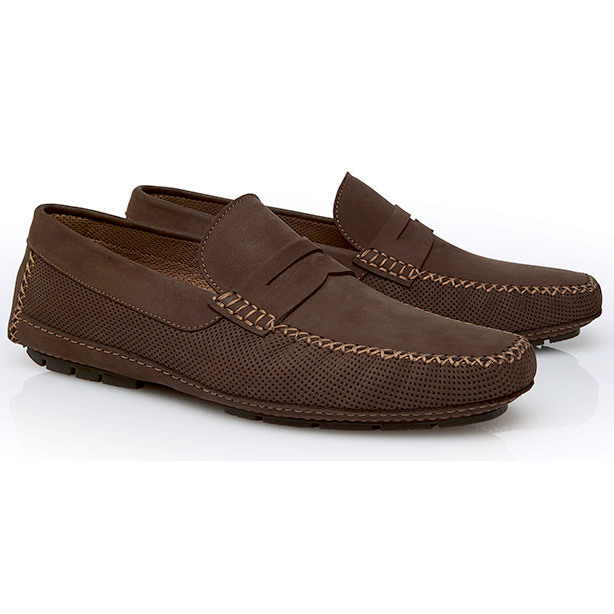 Stemar Lipari Perforated Nubuck Driving Loafers Chocolate Brown ...