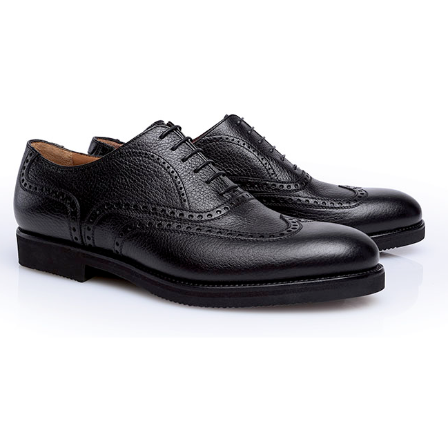 Stemar Merano Grained Calfskin Wingtip Shoes Black | MensDesignerShoe.com