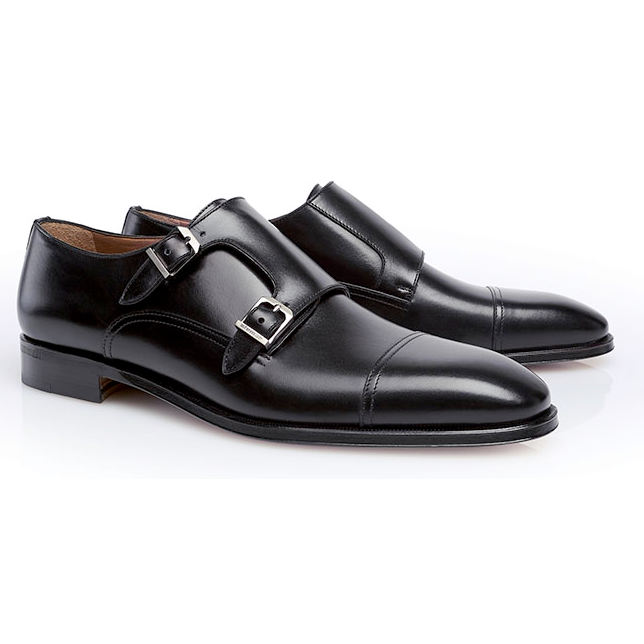 Stemar Modena Double Monk Strap Shoes Black | MensDesignerShoe.com