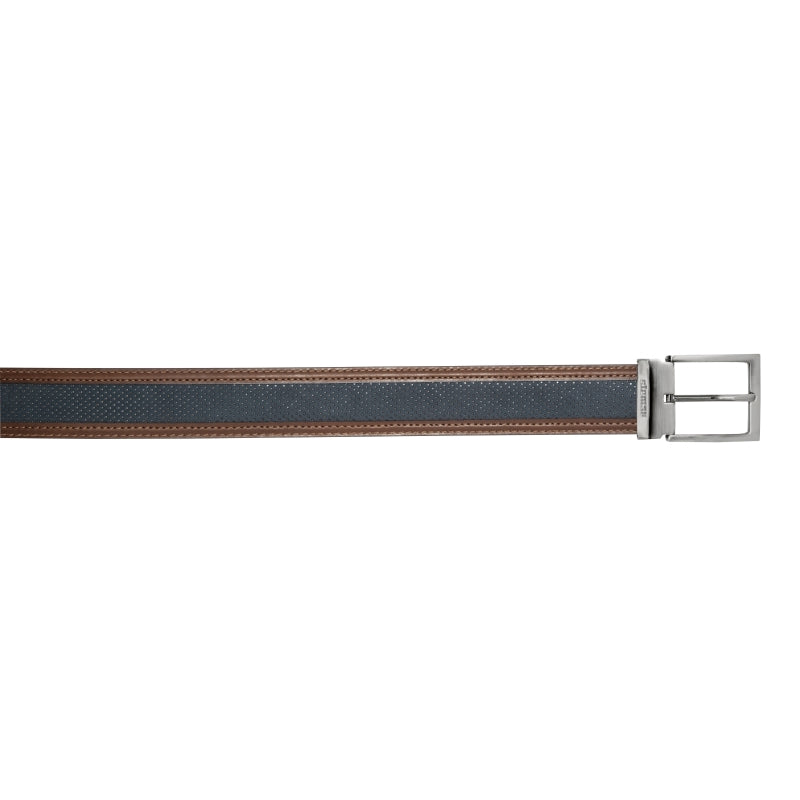 Stemar Positano Perforated Nubuck Belt Navy / Brown | MensDesignerShoe.com