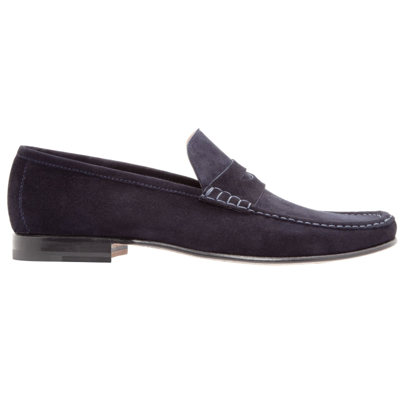 Stemar Sorrento Suede Penny Loafers Navy | MensDesignerShoe.com