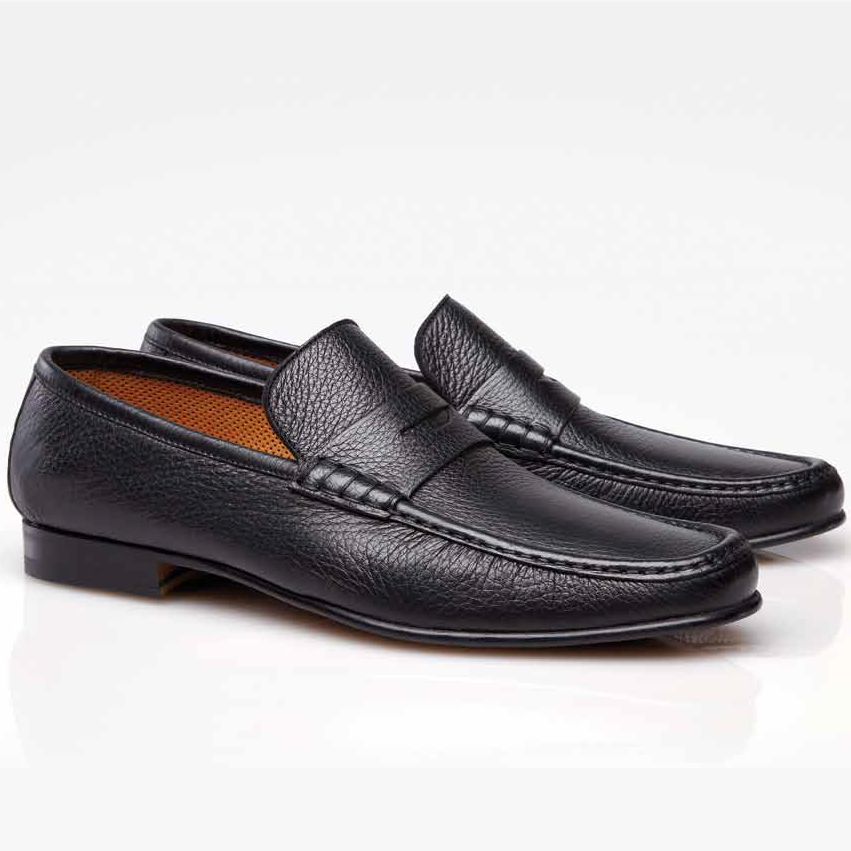 Stemar Sorrento Deerskin Penny Loafers Black | MensDesignerShoe.com