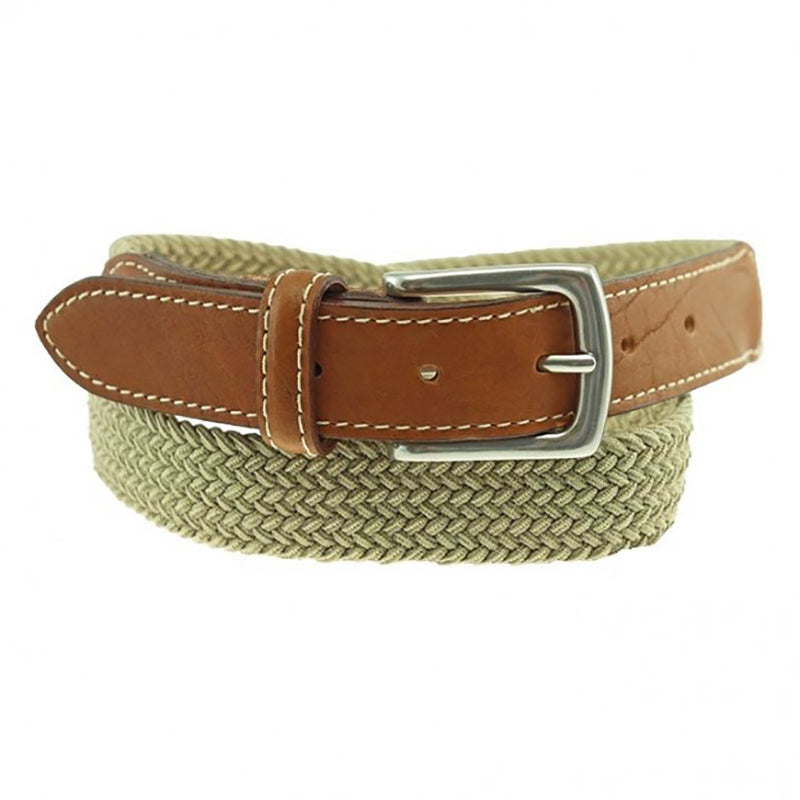 TB Phelps Cooper Elastic Braid & Bison Belt Khaki | MensDesignerShoe.com