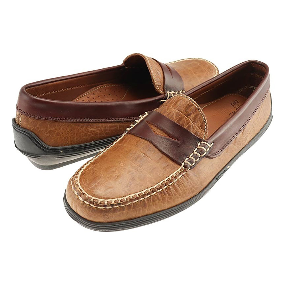 TB Phelps Penny Loafer Khaki Croco / Briar Waxy | MensDesignerShoe.com