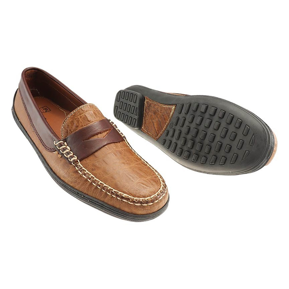TB Phelps Penny Loafer Khaki Croco / Briar Waxy | MensDesignerShoe.com