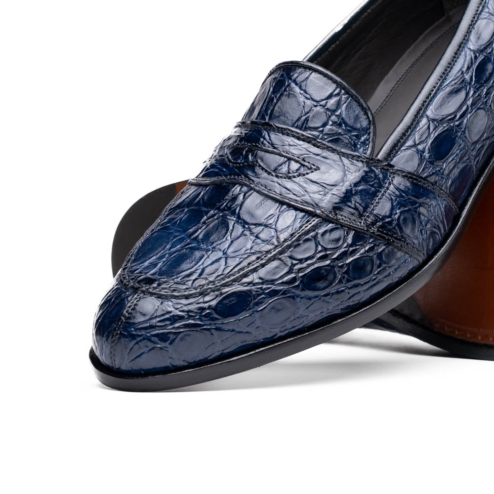 Zelli Tuscany Crocodile Slip-On Navy | MensDesignerShoe.com