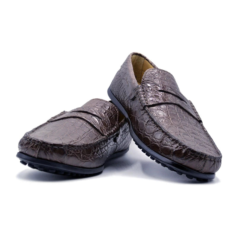 Zelli Crocodile Driving Loafers Nicotine | MensDesignerShoe.com