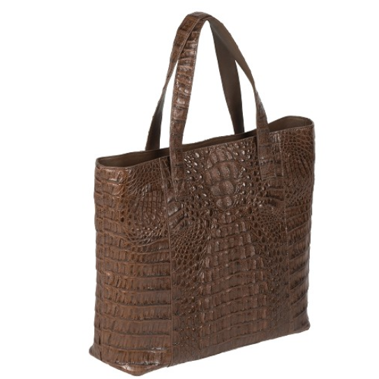 Zelli Isla Genuine Crocodile Tote Bag Brown | MensDesignerShoe.com