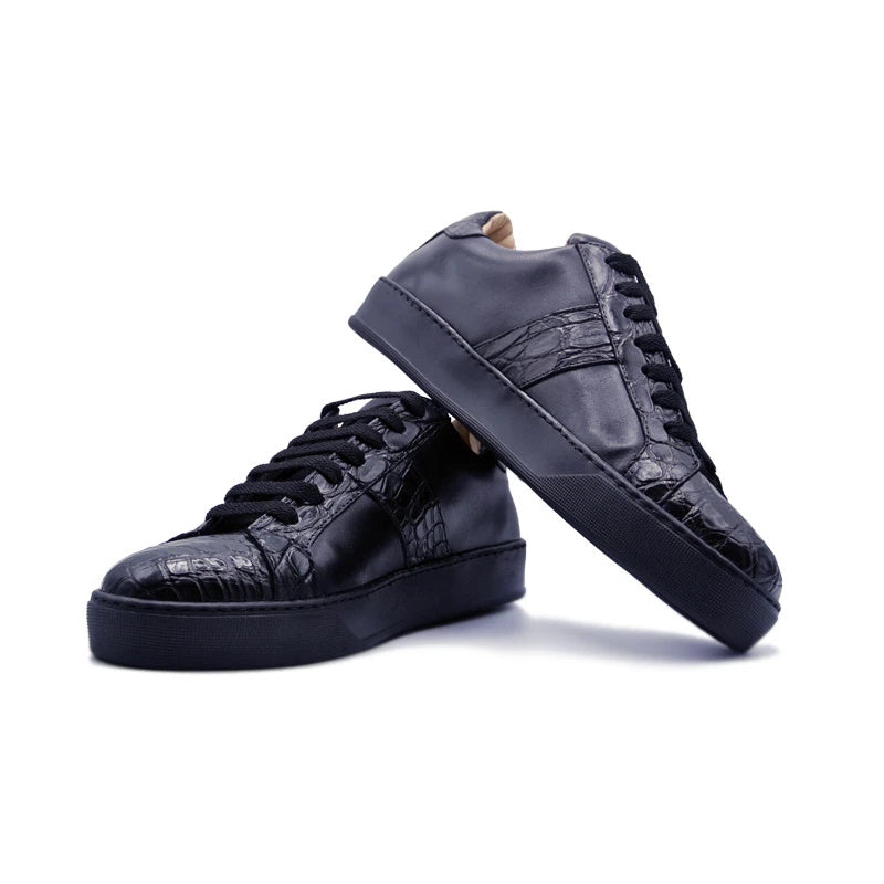 Zelli Luca Crocodile & Calfskin Sneakers Black | MensDesignerShoe.com