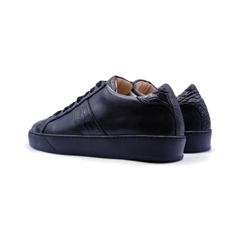 Zelli Luca Crocodile & Calfskin Sneakers Black | MensDesignerShoe.com